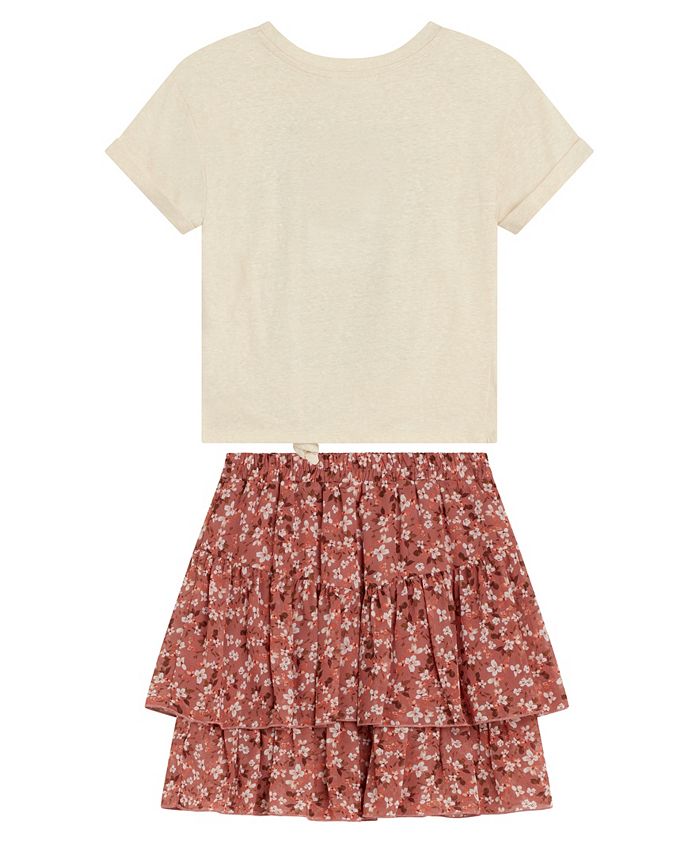 Beautees Big Girls Short Sleeve Crewneck T-shirt and Printed Skirt, 2 ...