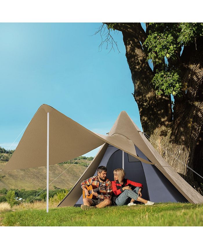 Outsunny Teepee Tent, Easy Set-Up Camping Tent with Porch Area, Floor ...