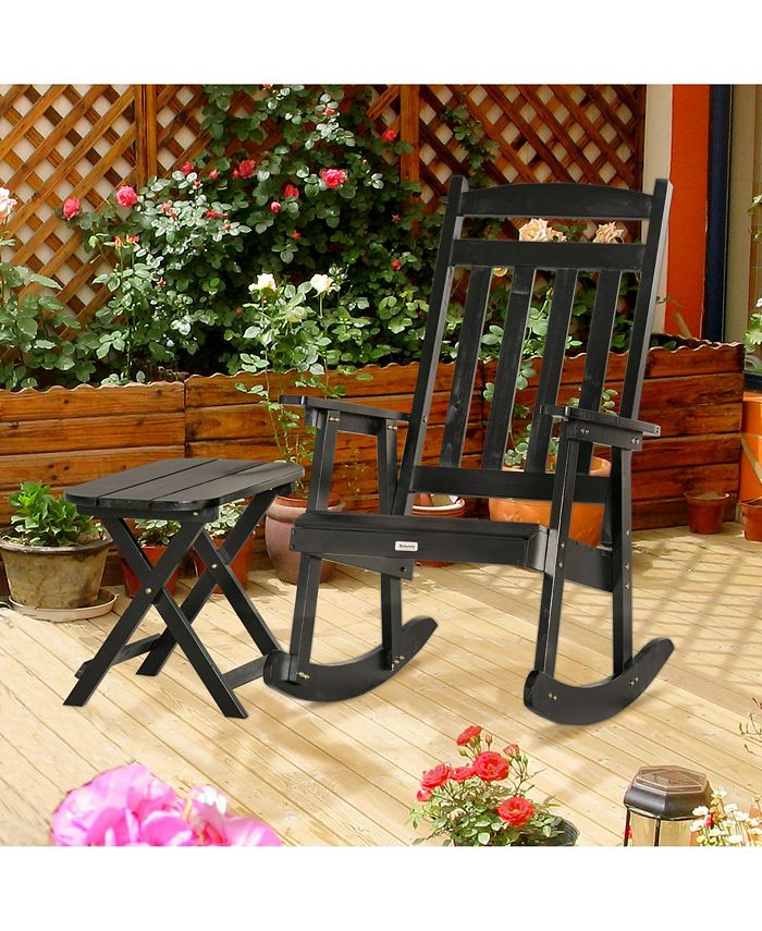 Outsunny Front Porch Rocking Chair & Table, Outdoor Wooden Patio Rocker ...