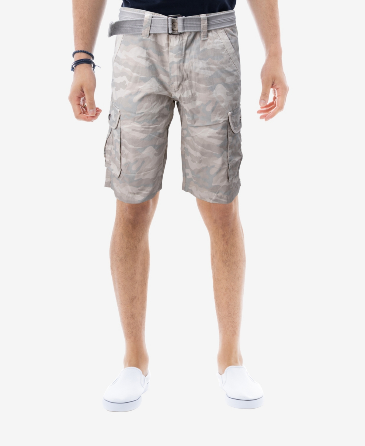 Click here for Mens Belted Twill Tape Cargo Shorts - Sand camo prices