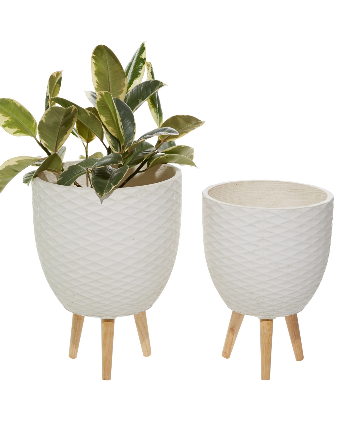 Click here for White Ceramic Indoor Outdoor Planter with Wood Leg... prices