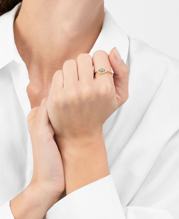 ADORNIA 14K Gold Plated Evil Eye Ring - Macy's