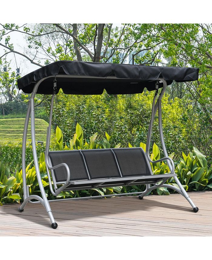 Outsunny 3 Person Patio Swing Seats, Porch Swing with Stand and ...