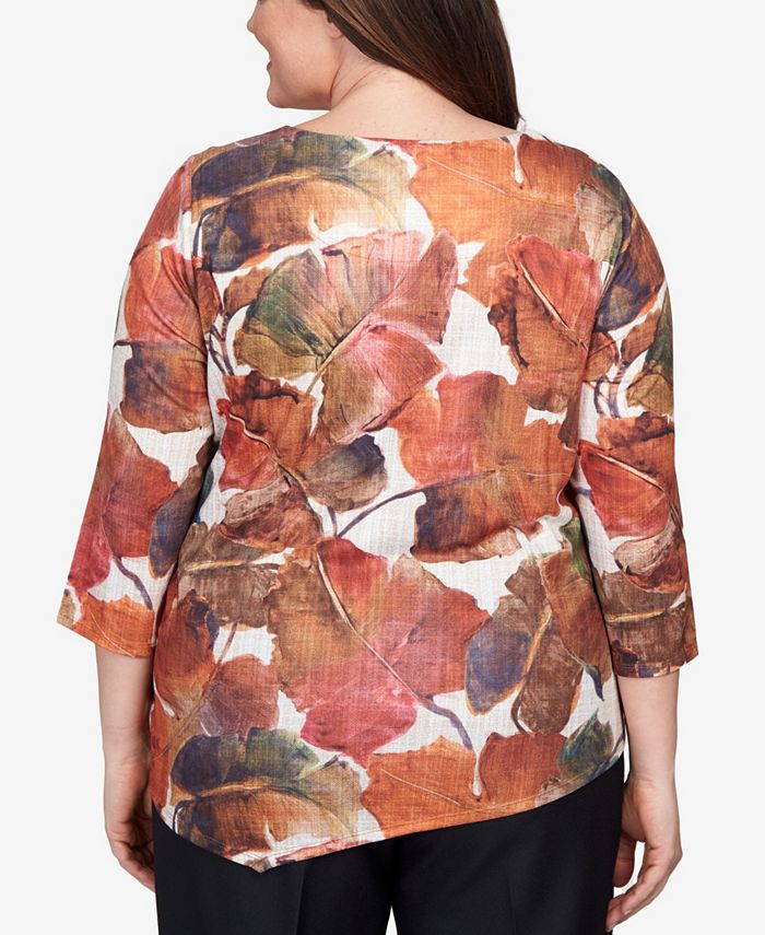 Alfred Dunner Plus Size Classics Autumn Leaves Asymmetric Hem Top - Macy's