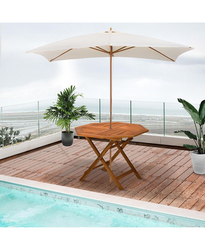 Outsunny 39" Acacia Wood Outdoor Dining Table, Octagon Patio Table with ...