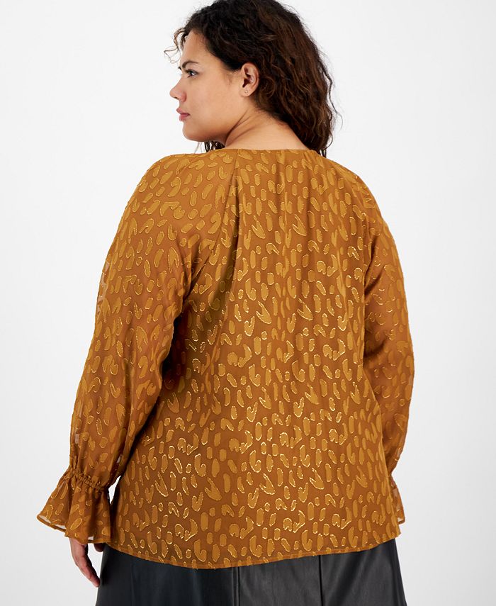Bar III Plus Size Puff-Sleeve V-Neck Blouse, Created for Macy's - Macy's