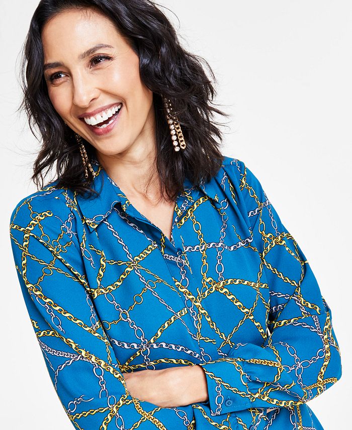 I.N.C. International Concepts Women's Printed Covered-Placket Tunic Top ...