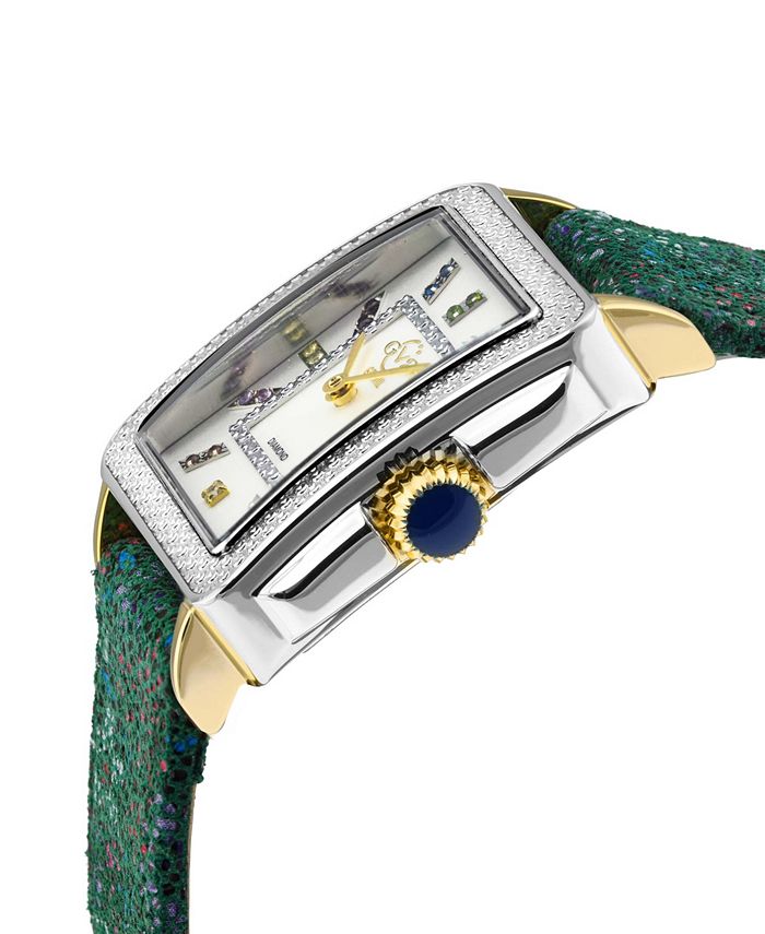 GV2 by Gevril Women's Padova Swiss Quartz Gemstone Floral Green Leather ...