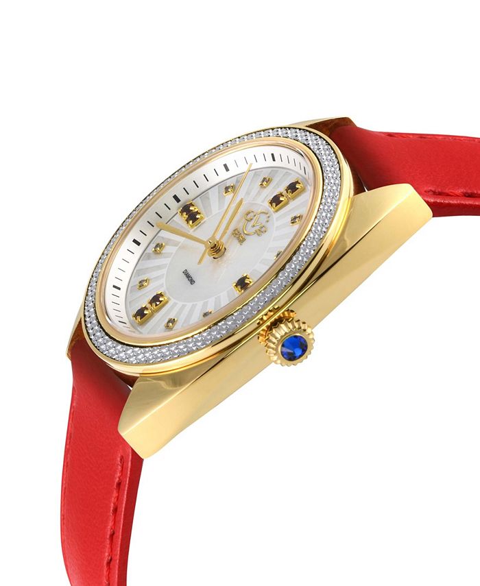 GV2 by Gevril Women's Palermo Swiss Quartz Red Faux Leather Watch 35mm ...