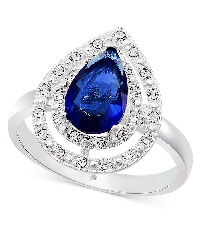 Charter Club Silver-Tone Pavé & Color Pear-Shape Cubic Zirconia Statement Ring, Created for Macy ...