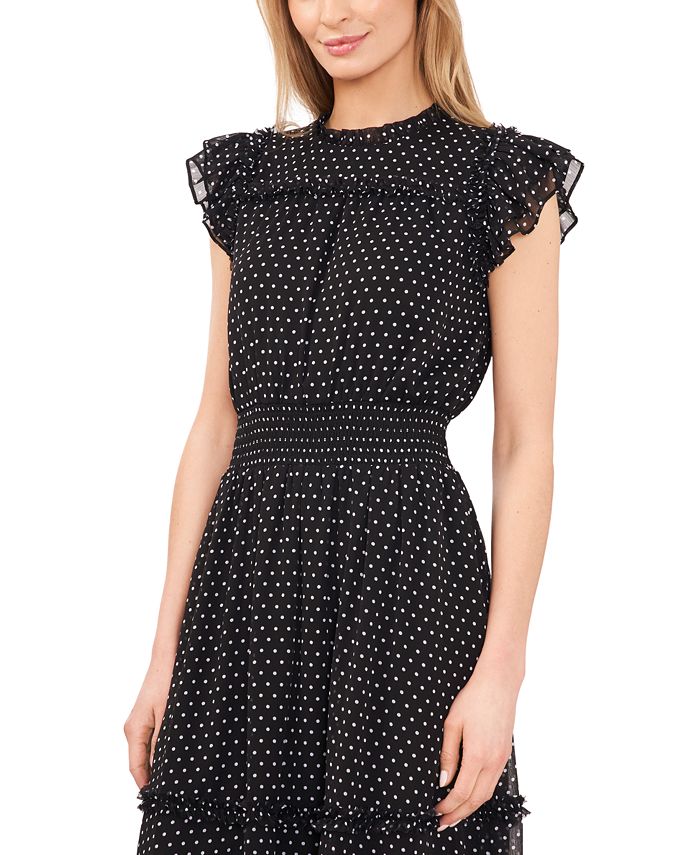 CeCe Women's Polka Dot Smocked-Waist Flutter-Sleeve Midi Dress - Macy's