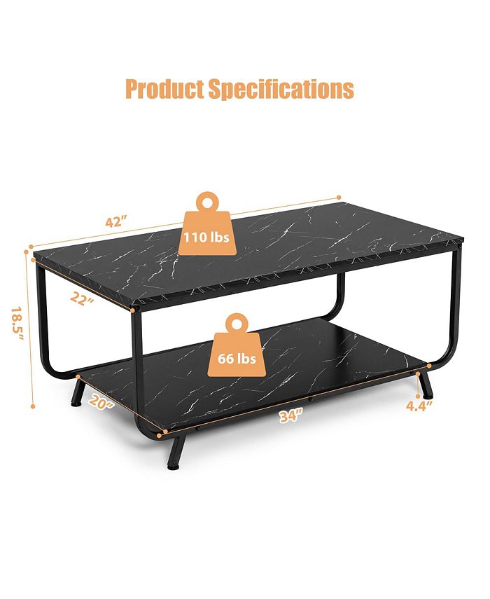 Costway Coffee Table 2-Tier Modern Marble Coffee Table W/ Storage Shelf ...