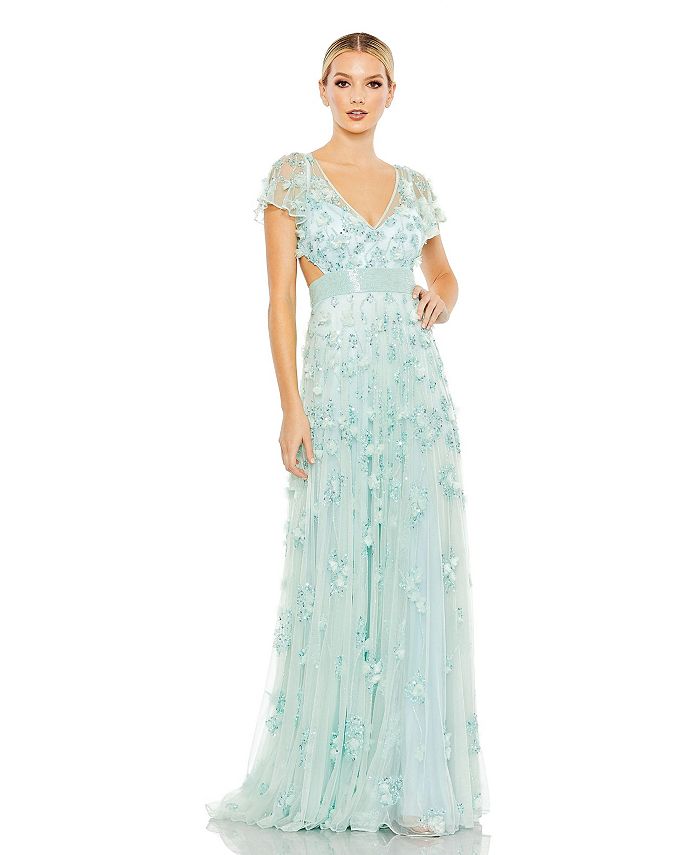 Mac Duggal Women's Embellished Lace Up Flowy Gown - Macy's