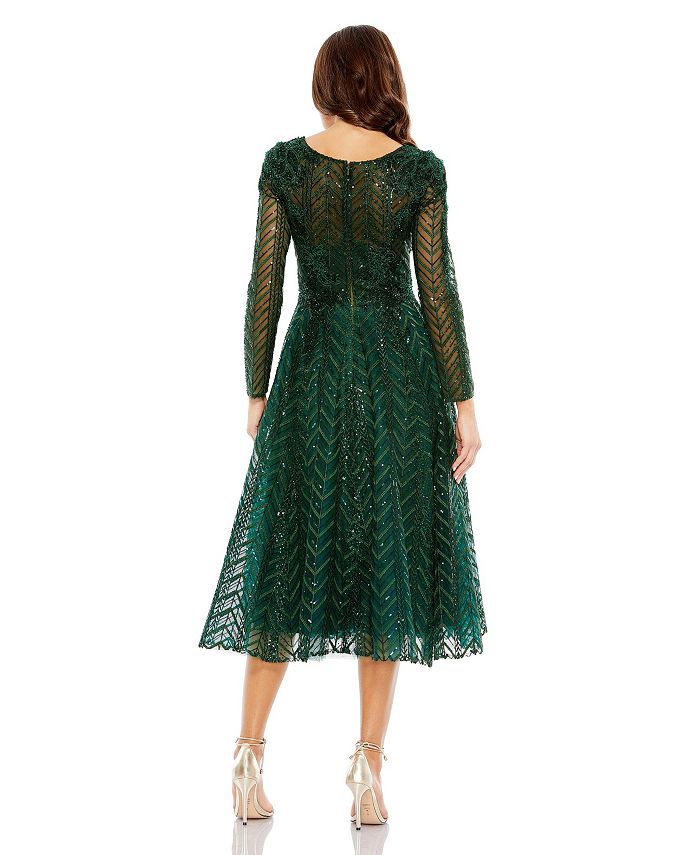 Mac Duggal Women's Embellished Long Sleeve Wrap Over Dress - Macy's
