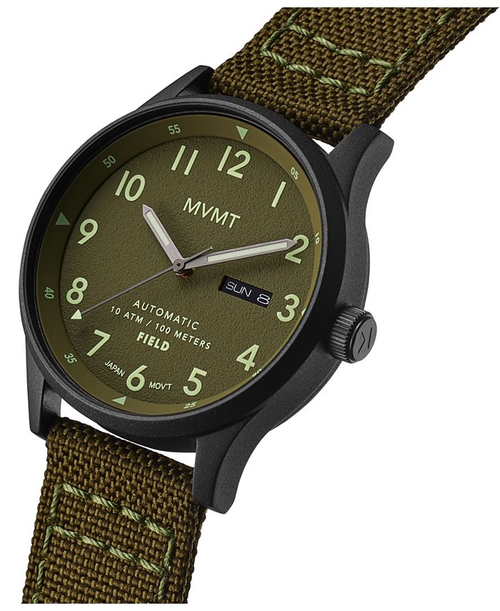 MVMT Men's Field Automatic Green Canvas Strap Watch 42mm - Macy's