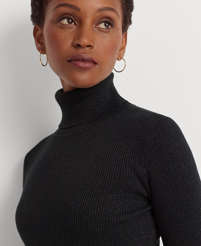 Lauren Ralph Lauren Metallic Ribbed Turtleneck Sweater - Macy's