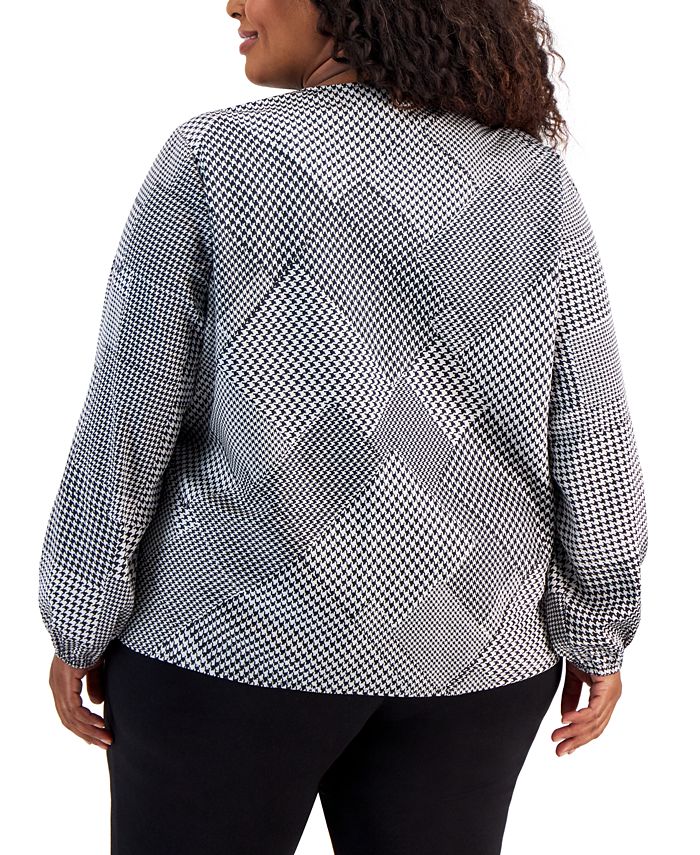 Kasper Plus Size Houndstooth-Print Cowl-Neck Blouse - Macy's