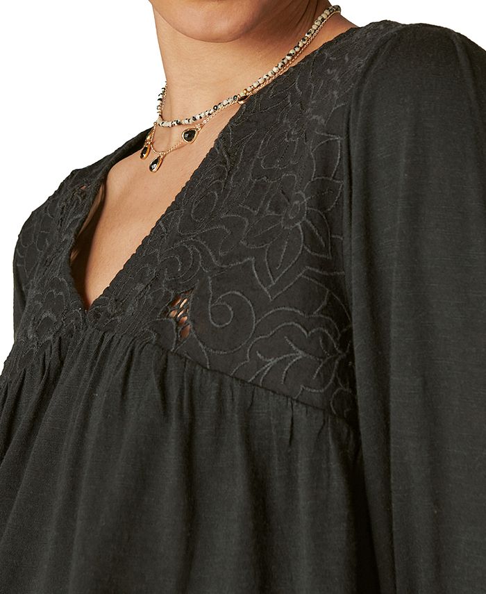 Lucky Brand Women's Floral-Embroidered Cutout Knit Top - Macy's