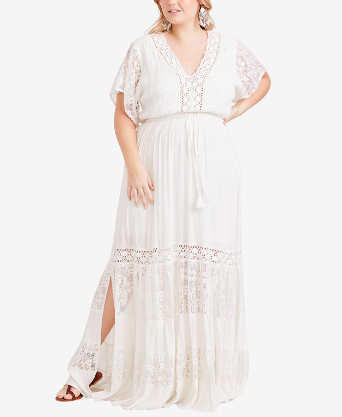 Avenue Plus Size Raven Lace Embroidered Maxi Dress - Macy's