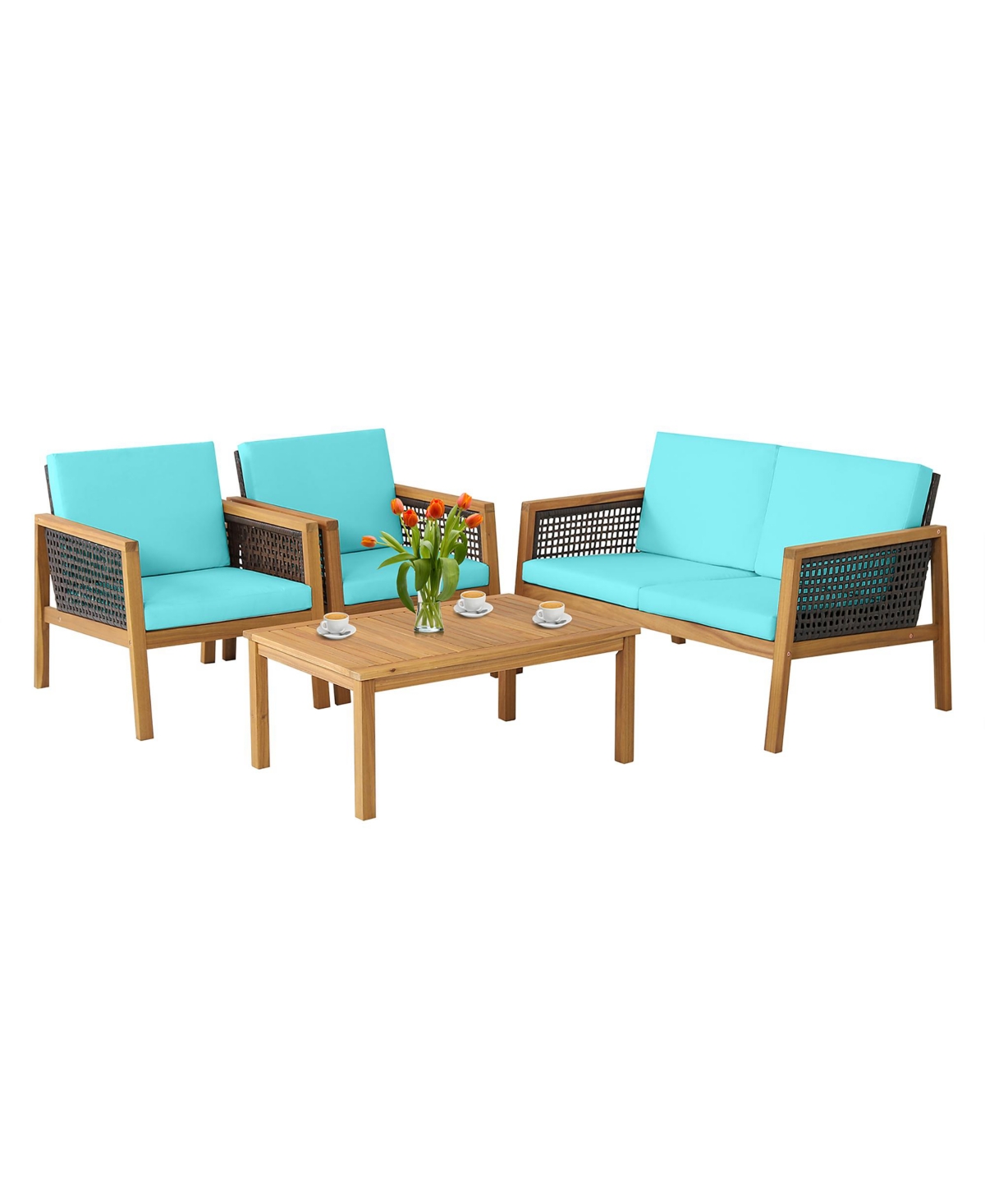 Click here for Costway 4PCS Patio Rattan Furniture Set Acacia Woo... prices