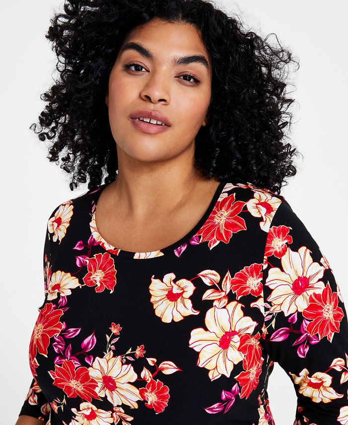 Jm Collection Plus Size Felicity Floral Scoop Neck Top Created For Macys Macys