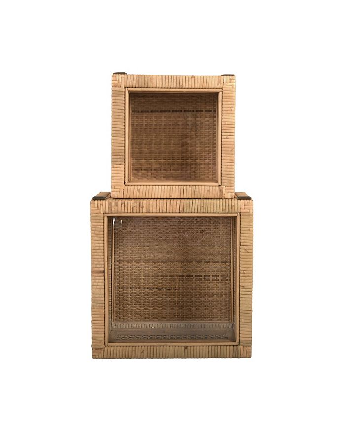 Storied Home Woven Wood and Rattan Display Boxes with Glass Lids, Set ...