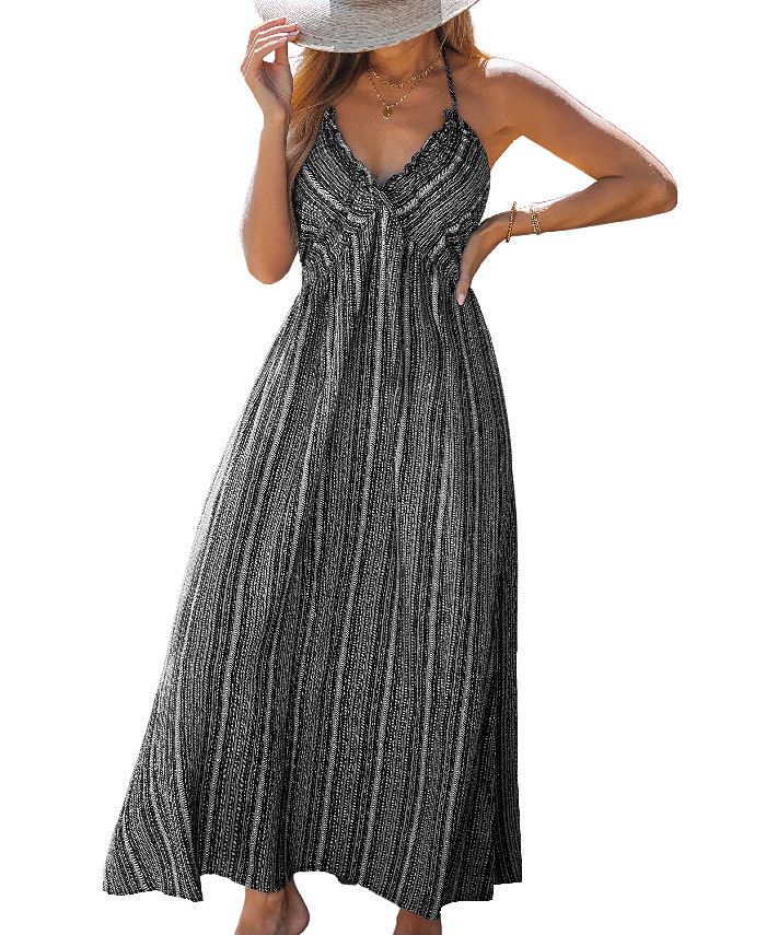 CUPSHE Women's Germaine Plunge Halter Neck Maxi Cover Up Dress - Macy's