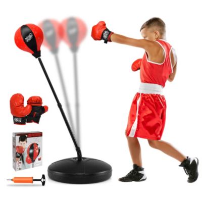 Kids Punching Bag Toy Set Adjustable Stand Boxing Glove Speed Ball w ...
