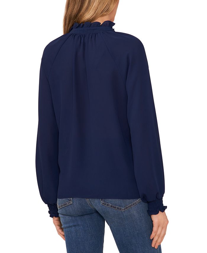 CeCe Women's Ruffled V-Neck Button-Front Long-Sleeve Top - Macy's