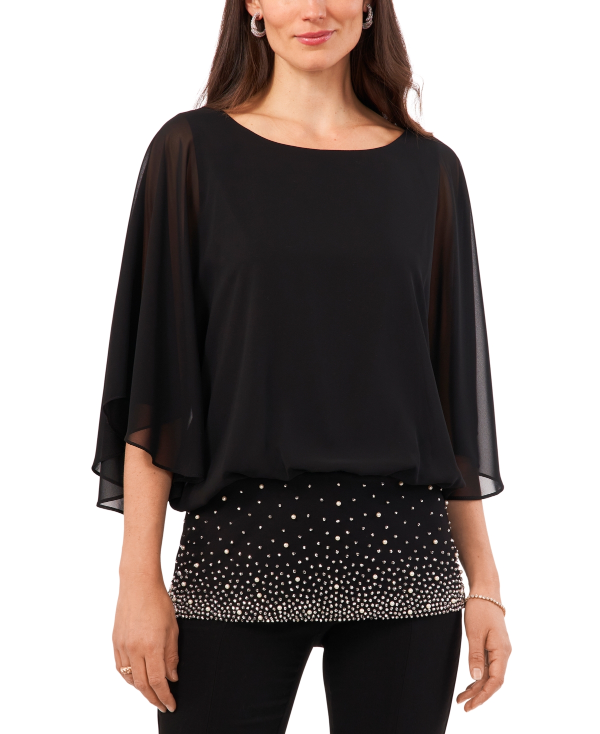 Click here for Msk Womens Beaded-Band Blouson-Overlay 3/4-Sleeve... prices