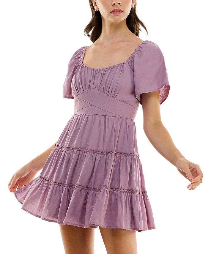 Trixxi Juniors' Emma Puff-Sleeve Fit & Flare Dress - Macy's
