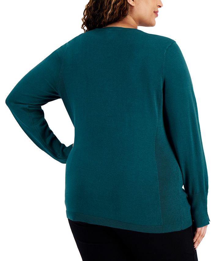 JM Collection Plus Size Buttoned-Cuff Sweater, Created for Macy's - Macy's