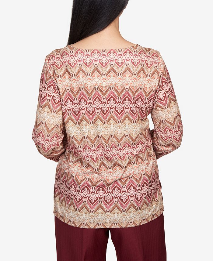 Alfred Dunner Women's Mulberry Street Lace Neck Biadere Top - Macy's
