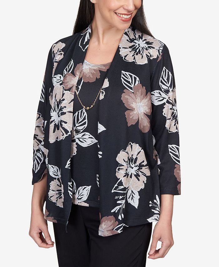 Alfred Dunner Petite Classics Stamped Floral Two for One Necklace Top ...