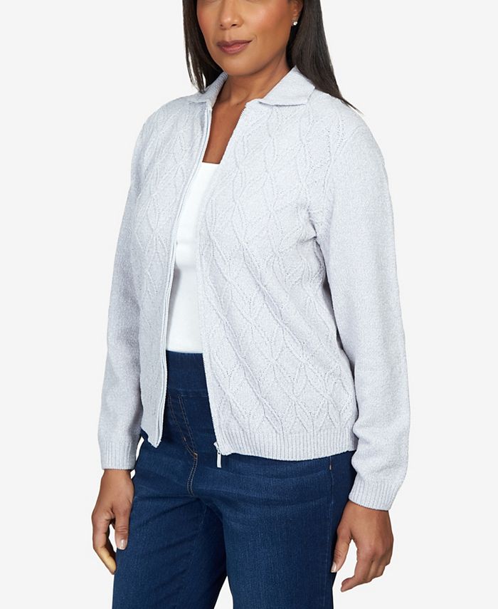 Alfred Dunner Petite Classics Chenille Zip Front Cardigan Sweater - Macy's