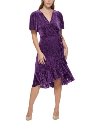 Calvin Klein Women's Velvet Burnout Faux-Wrap Dress - Macy's