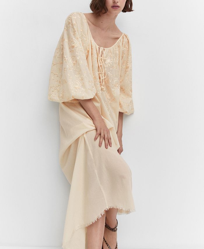 MANGO Women's Puff Sleeve Embroidered Dress - Macy's