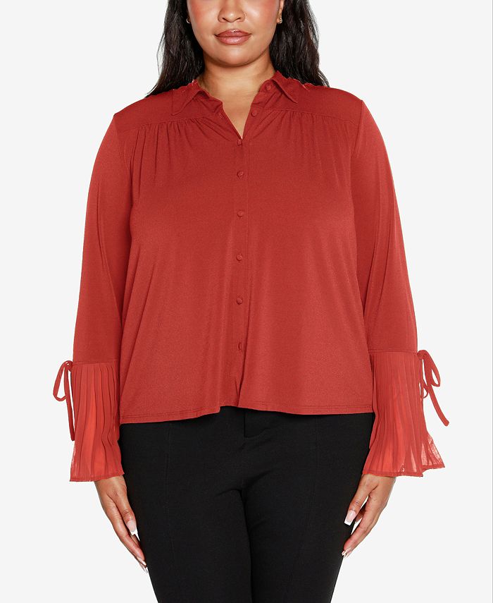 Belldini Black Label Plus Size Bell Sleeve Button Front Blouse - Macy's