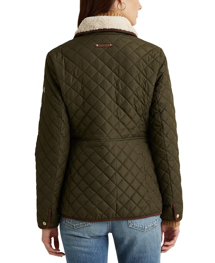 Lauren Ralph Lauren Women's Faux-Sherpa Collar Quilted Coat, Created for Macy's - Macy's
