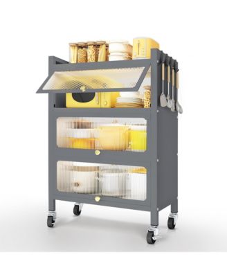 Mega Casa 3 Door Accent Cabinet, 4 Tier Kitchen Organizer Shelf, Grey ...