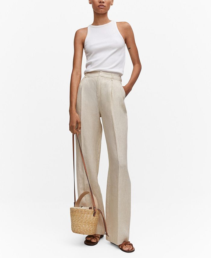 MANGO Women's Straight Linen-Blend Trousers - Macy's