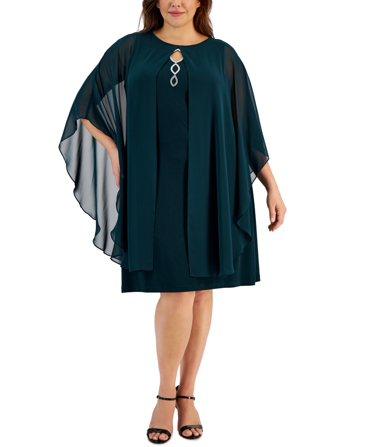 Click here for Connected Plus Size Cape-Overlay Sheath Dress - Hu... prices