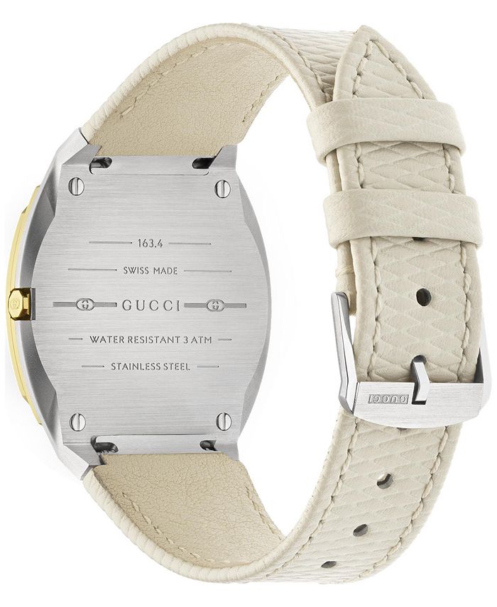 Gucci Women's Swiss 25H White Leather Strap Watch 34mm - Macy's