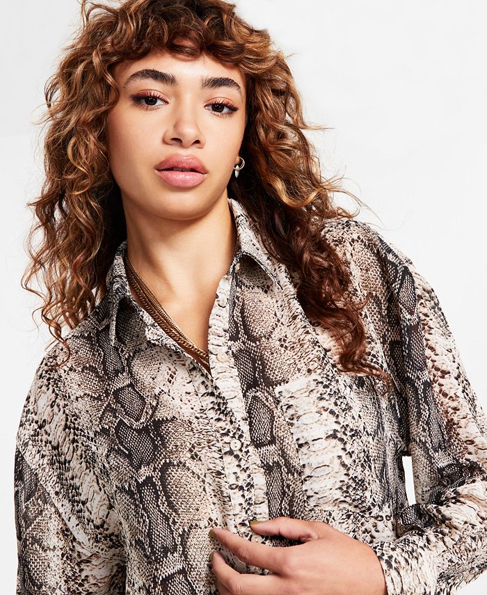 Bar III Women's Long-Sleeve Chiffon Button-Up Shirt, Created for Macy's ...