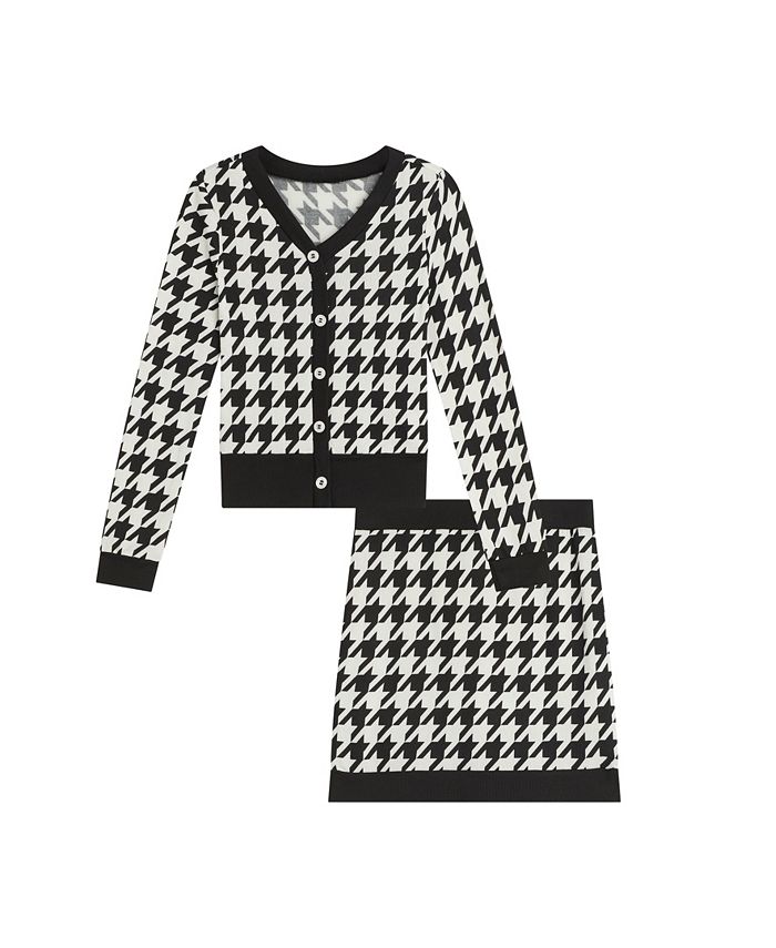 Beautees Big Girls Soft Knit Houndstooth Long Sleeve Faux Button-Front ...