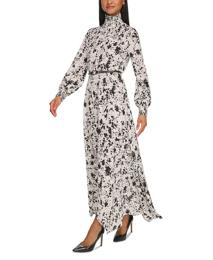 Donna Karan Women's Smocked-Neck Printed Maxi Dress - Macy's
