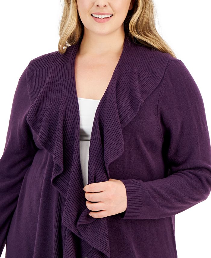 Karen Scott Plus Size Luxsoft Ruffled Cardigan Sweater, Created for ...
