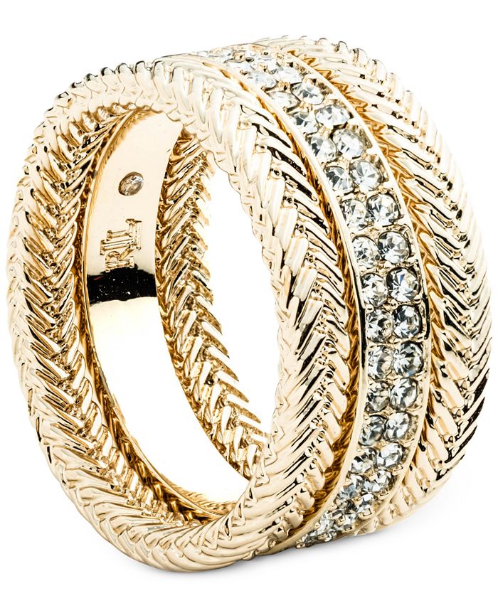 Lauren Ralph Lauren Gold-Tone Crystal Triple Row Statement Ring - Macy's