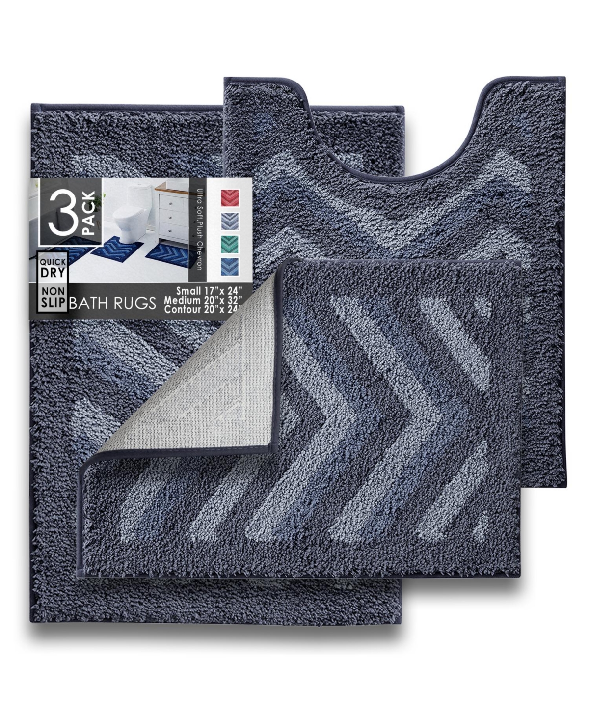 Click here for 3 Piece Ultra Soft Non Slip Shaggy Bath Rug - Chev... prices