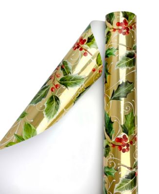 Punch Studio Golden Holly Gift Wrap - Macy's
